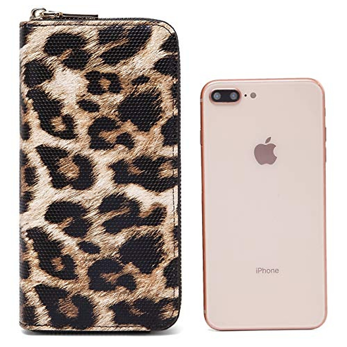Nabegum Leopard Travel Wallet for Women Cheetah Cow Print Double Zipper Pocket Ladies Purse Large Capacity