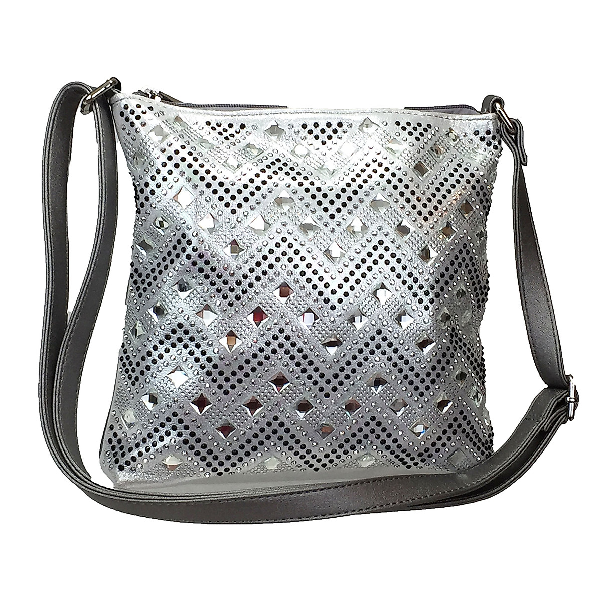 Zzfab Gem Stone Cheron Zigzag Sparkle Cross Body bag Bling Purses Silver (Pewter)