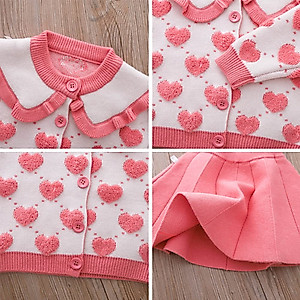 2pcs Toddler Kids Baby Girl Clothes Set Tweed Plaid Long Sleeve Button Top Coat Pleated Mini Tutu Skirts Winter Autumn Outfits Little Girls Sweater Sets Suéter de Niña Pequeña Pink Heart 18-24Months