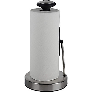 Paper Towel Holder Stainless Steel - Easy to Tear Paper Towel Dispenser - Weighted Base - Adjustable Spring arm to Hold Any Type of Paper Towels - fits in Kitchen or for Bathroom Paper Towel Holder