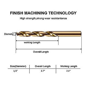 Owl Tools 1/2" Cobalt Drill Bits - 3 Pack - 6" Length - M35 Cobalt Drill Bits with Storage Case - Perfect Drill Bits for Metal, Hardened & Stainless Steel, Cast Iron, and More!