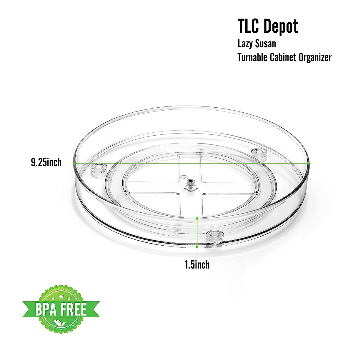 1Pack - 8.6" Clear Lazy Susan Organizer for Cabinet – Quality-Crafted, Durable Turntable Organizer, Bathroom & Cabinet Organizer for Pantry Organization and Storage – Kitchen Organization by TLC Depot