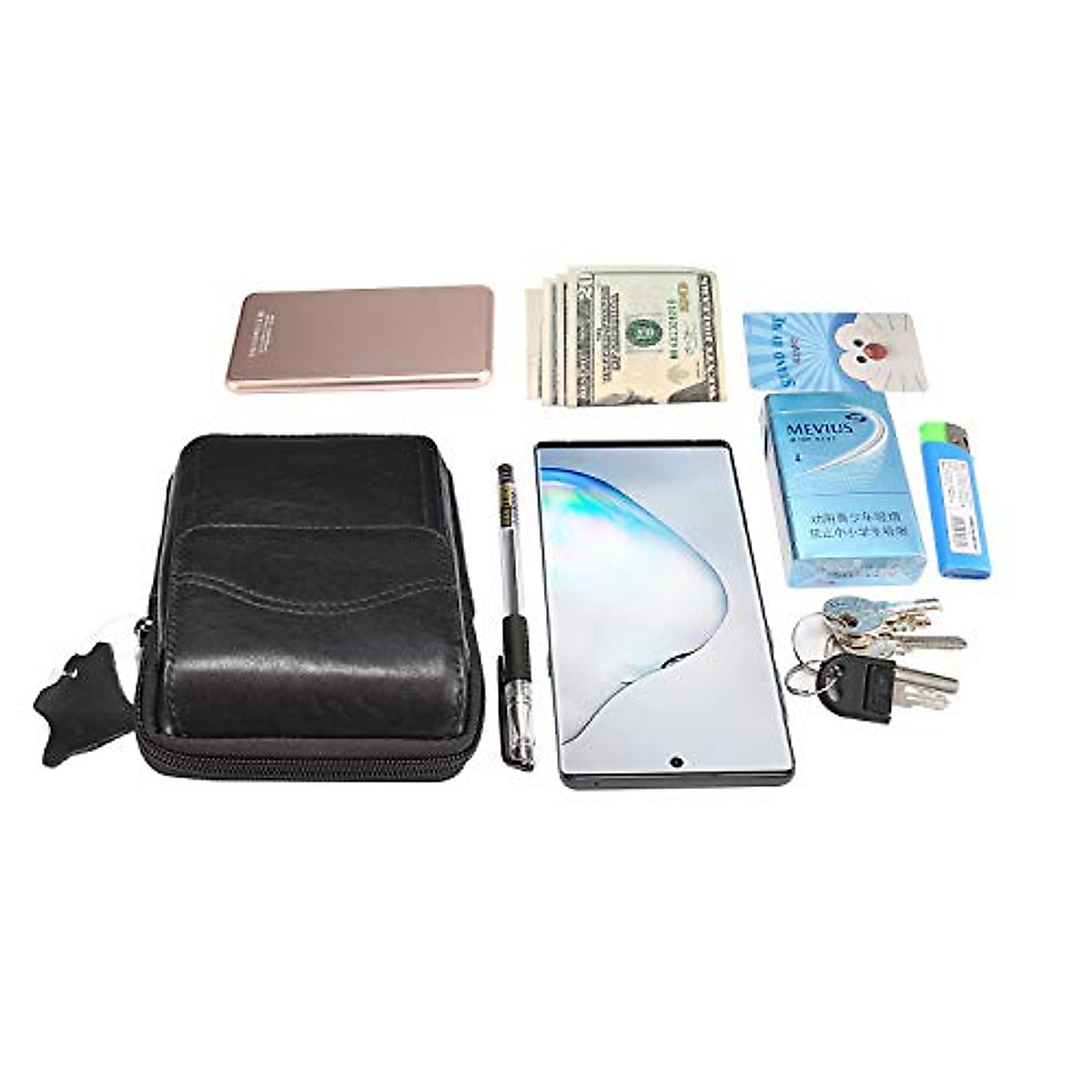 Genuine Leather Cell Phone Belt Holster Waist Bag Crossbody Purse Travel Bag for Galaxy S20+ S10 Plus,A30s,A10s,A50,Note9,Note 8, Google Pixel 4 XL,Xiaomi Mi 9T, Redmi 8A,OnePlus 7T,BLU Vivo XL5-Black