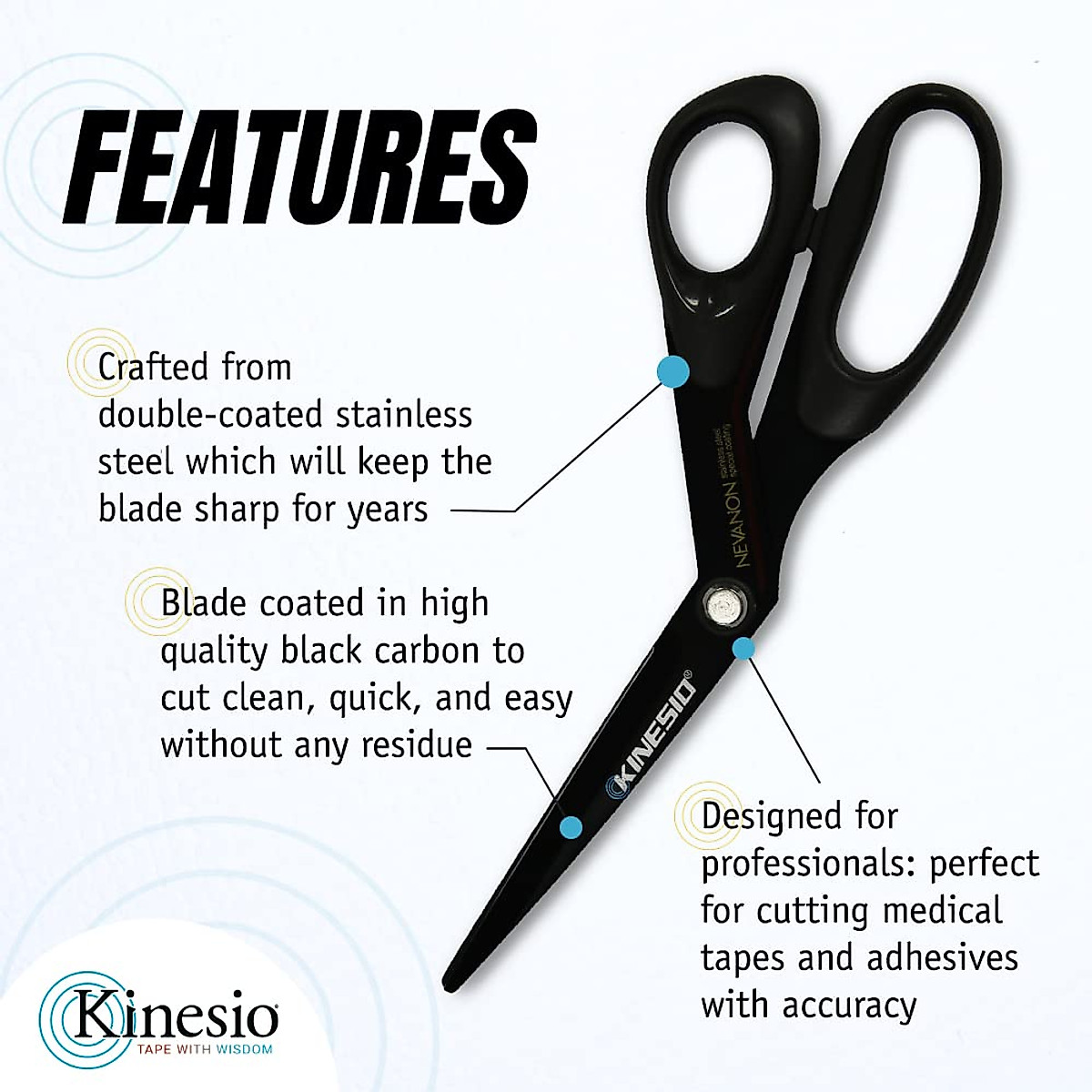 Kinesio - Pro Scissors with Holster - Right Handed Bandage Scissors - For Use with Kinesio Therapeutic Elastic Tape