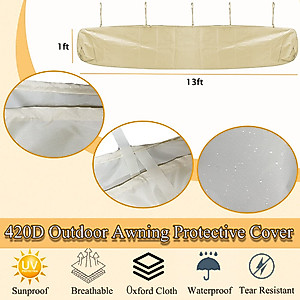 Awning Protective Cover - Rain Canopy Storage Bag 420D Outdoor Shade Umbrellas Accessories Fit 13 x 10 ft Retractable Awning (Beige)