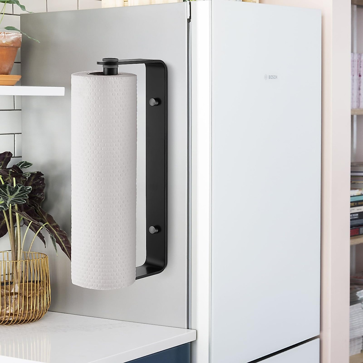 QZNA Self Adhesive & Wall Mount Paper Towel Holder & Dispenser,Kitchen Tissue Towel Holder Stand Under Cabinet-Black