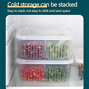 WOHSAO Storage Containers Square Handle Food Storage Organizer Boxes with Lids for Refrigerator, Food Storage Box, Food Storage Containers with Lids, Four-Grid Containers for Ginger Slice