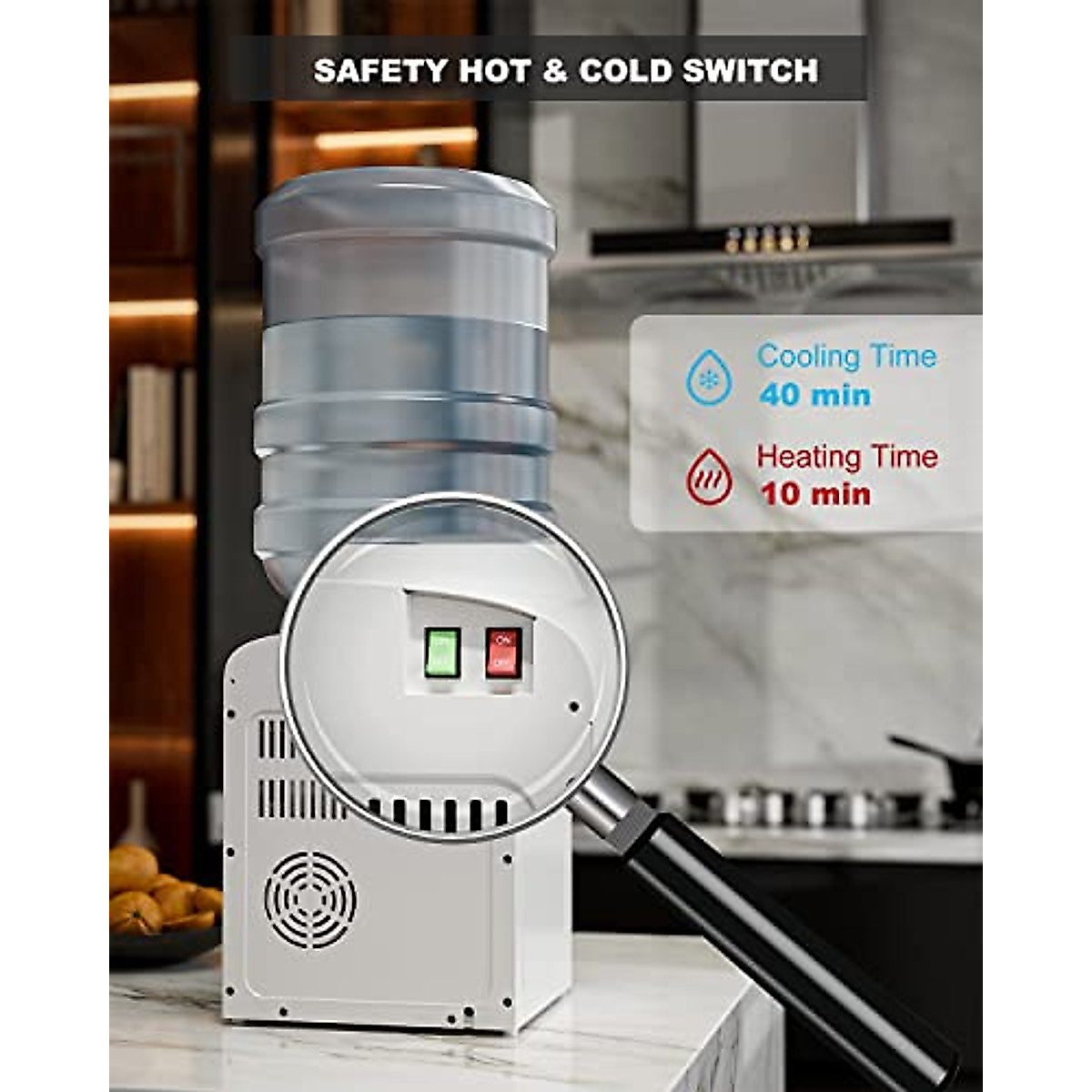 UMOMO Top Loading Water Cooler Dispenser, Countertop Water Cooler Dispenser, Holds 3 or 5 Gallon Bottle, Hot & Cold Water, for Home and Office Use, White(Water Bottle NOT Included)