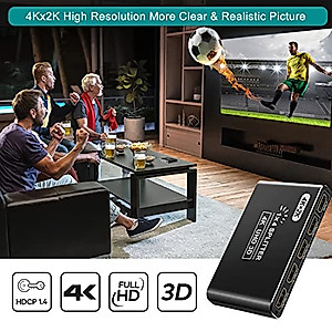 Movcle HDMI Splitter 1 in 4 Out, 4K HDMI Splitter for Dual Monitors/Mirror, Supports 4Kx2K@30Hz 3D Full HD 1080P for Xbox PS4 Blu-Ray Player Fire Stick Roku Apple TV (1 Source onto 4 Displays)