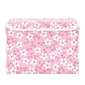 White Pink Cherry Blossom Storage Bins with Lids Collapsible Storage Cubes Containers Box Closet Organizer Fabric Storage Basket for Bedroom Shelves Clothes Nursery Office Gifts Home Decor