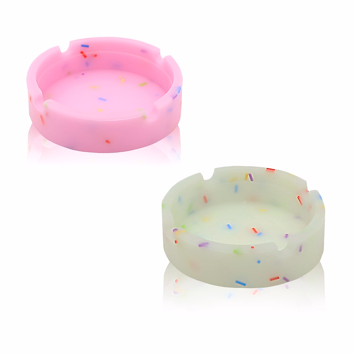 Luminous Silicone Ashtray, Premium Rubber High Heat Resistant Tray for Cigarettes, Glow in the Dark, Durable Round Ashtray for Patio, Office, and Outdoor/Indoor Use (pink+white)