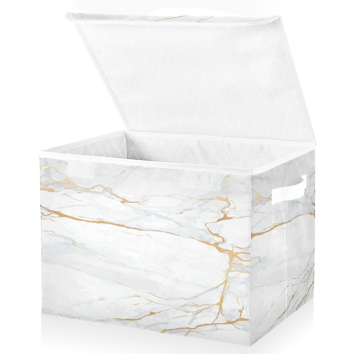 ALAZA Gold Marble Storage Bins with Lids,Fabric Storage Boxes Baskets Containers Organizers for Clothes and Books