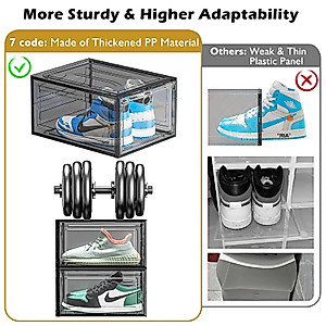 Large Clear Shoe Boxes Organizer【Thicker Material】Stronger Shoe Box with Magnetic Door, Stackable Shoe Storage Box for Closet, Foldable Space-Saving Storage Bins, Transparent and Black 【9-Pack】