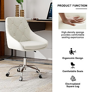Warmiehomy Office Desk Chair with Wheels, Modern Velvet Vanity Chair with Mid Back, Ergonomic Computer Task Study Chair 360 Degree Swivel Height Adjustable for Office Make Up Bedroom,Sliver-Beige