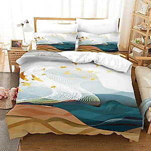 OAFUUU Luxury 3D Bedding Set Blue Abstract Waves Double Duvet Cover Set Bed Linen Comfortable Quilt Cover Bed 140x200cm(55x79in) Threepieceset