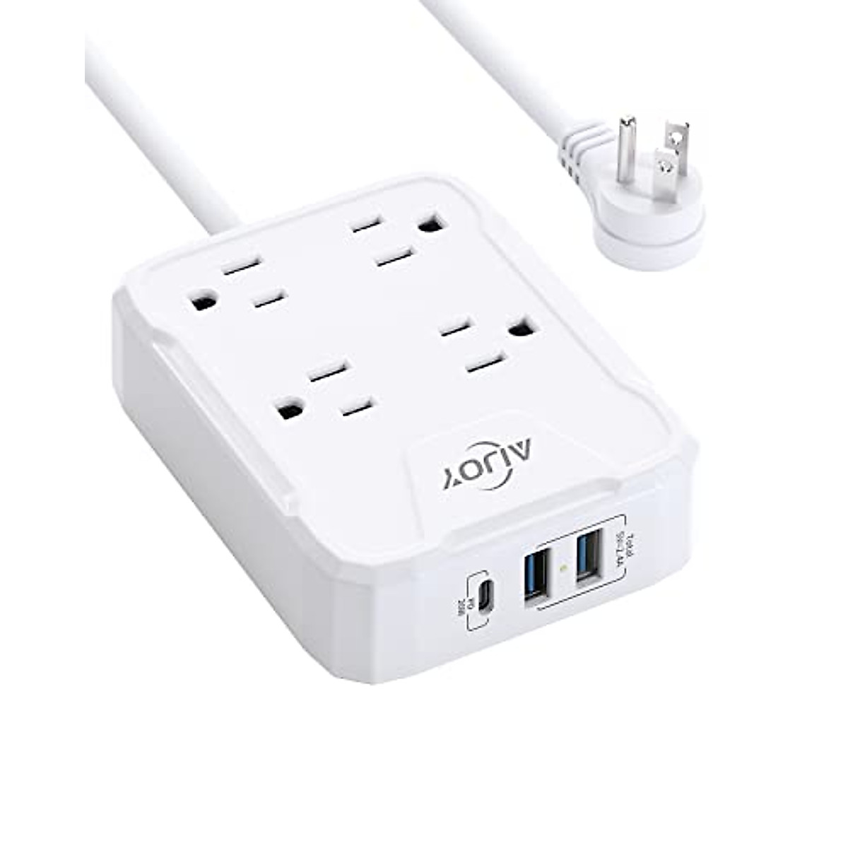 Power Strip with 4 Wide Outlets 3 USB Ports (1 USB C-PD) 5ft Flat Plug Extension Cords Compact for Travel, Cruise Must Haves, Dorm Room Essentials