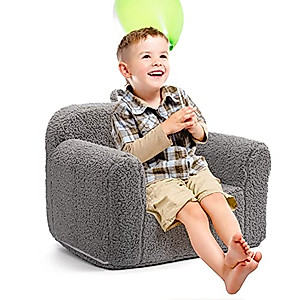 ALIMORDEN Kids Ultra-Soft Snuggle Foam Filled Chair, Single Cuddly Sherpa Reading Couch for Boys and Girls, Grey
