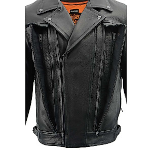 Milwaukee Leather LKM1760 Men's Black Leather Motorcycle Riders Jacket w/Multi-Utility Pockets - X-Large