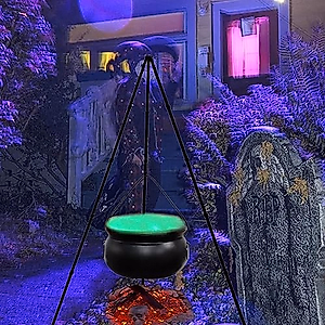 Outdoor Halloween Decorations - Large Witches Cauldron on Tripod with LED Light，Black Plastic Bowl Candy Bucket Halloween Decor for Lawn Garden Yard Home Porch Decorations