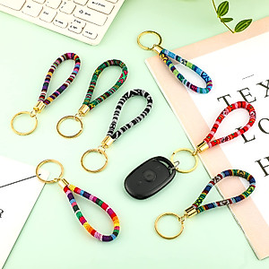 Junkin 24 Pcs Boho Surfer Key Chain with Golden Key-ring Bulk for Women Men Hippie Keychain Summer Festival Decorative Accessories Handmade Cute Keychain for Car Wallet Purse Holder