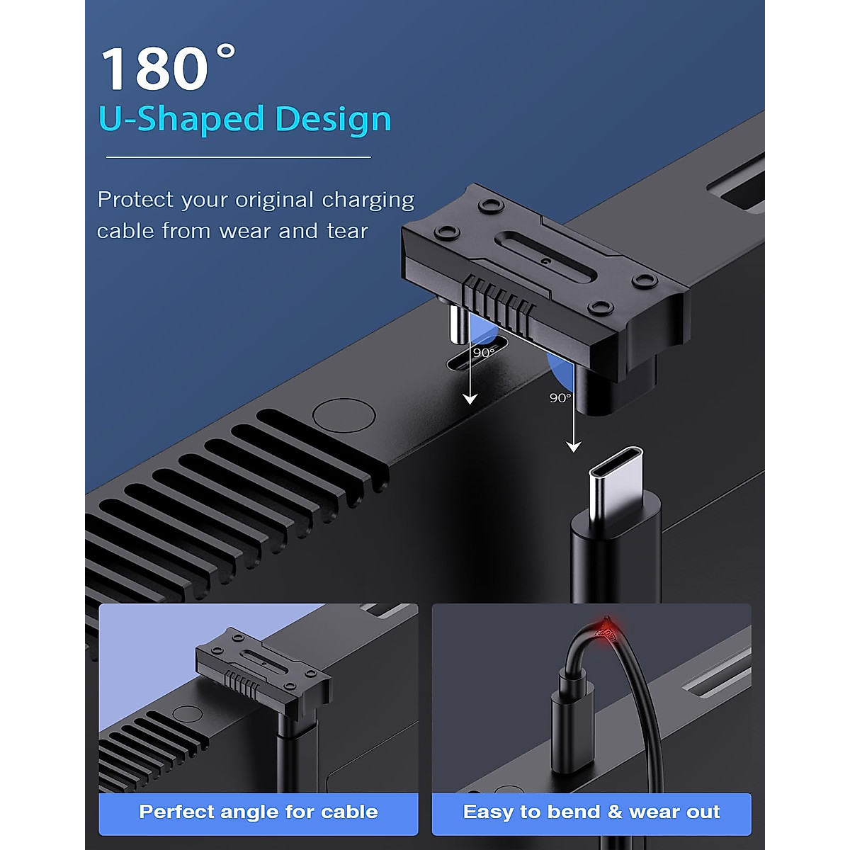 MoKo 180 Degree USB C Adapter with 13.5mm Wider Gap, U Shape USB-C Male to USB-C Female Connector with PD 240W/20 Gbps/8K, USB C 180 Angle Adapter for ROG Ally/Steam Deck/Legion Go/Laptop/Tablet/Phone