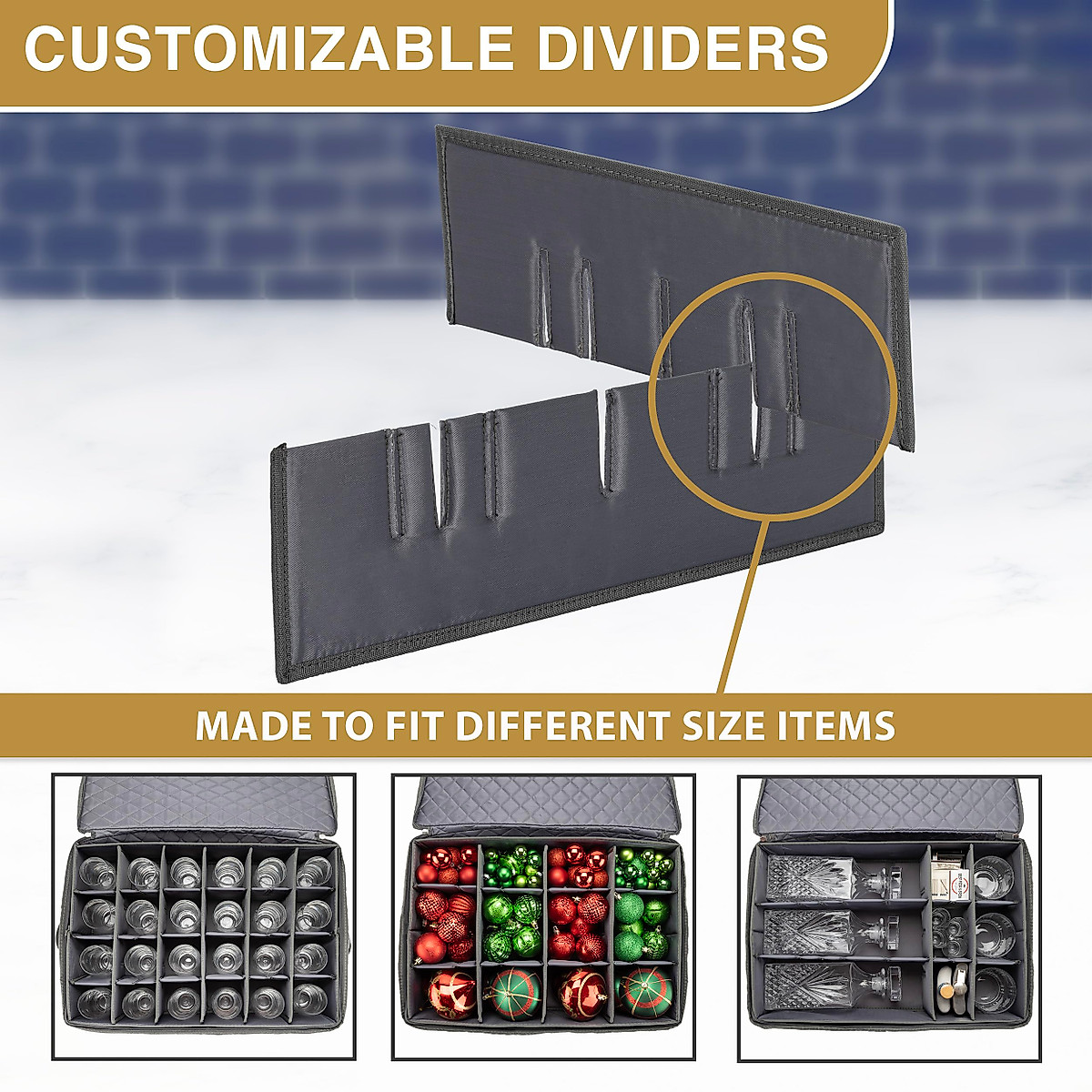 2 Pack - China Cup Storage Chest with 48 Compartments Total - 19" x 13" x 6.5"H - Customizable Dividers to Accommodate Different Glassware and Bar Glasses - Hardshell on Sides and Bottom - Gray