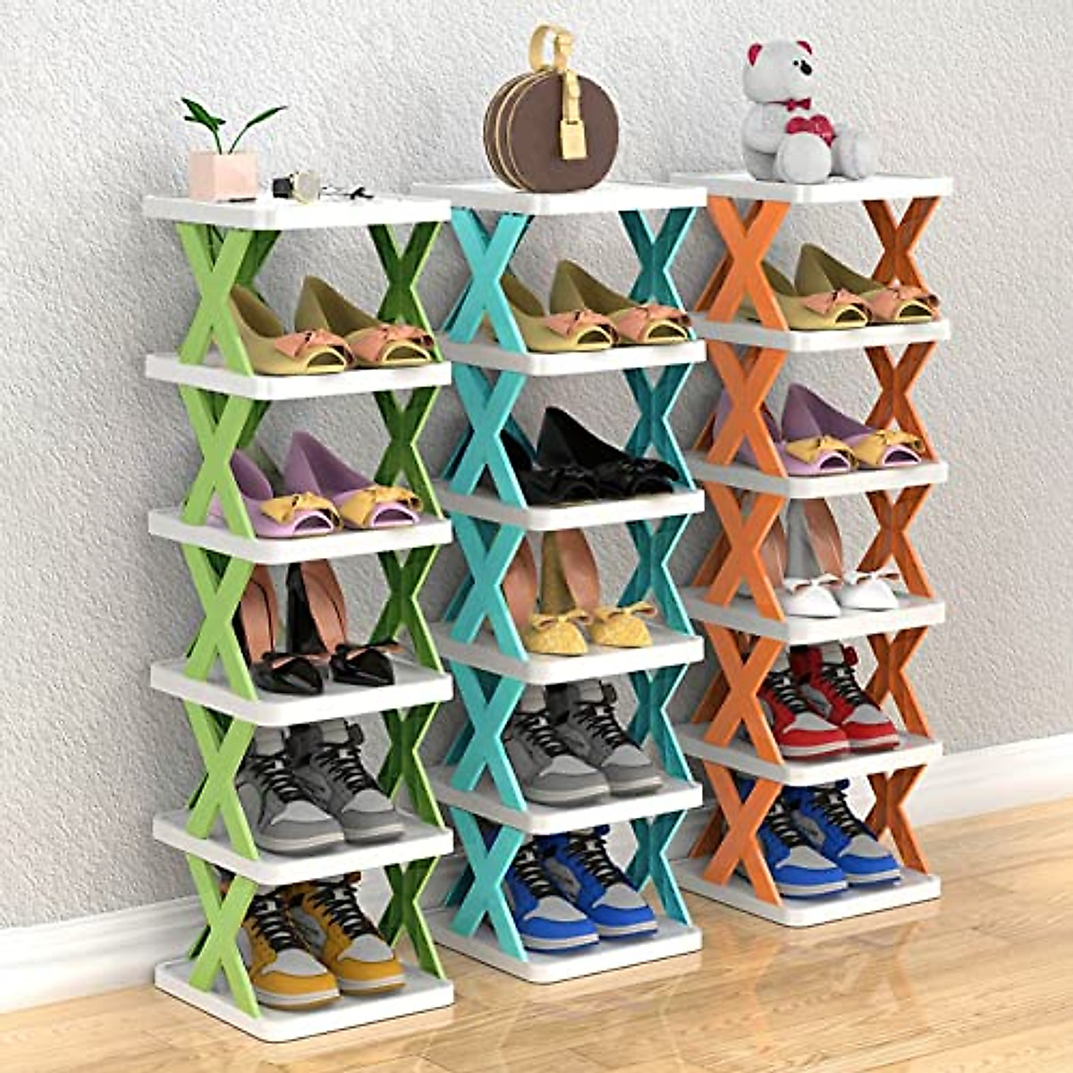 A.B Crew 6-Tier Shoe Rack, Stackable Shoe Storage Organizer for Entryway Bedroom Space-Saving Shoe Rack Shoe Slots Organizer Shelf Small Shoe Tower Rack for Hallway Walkway Balcony Orange