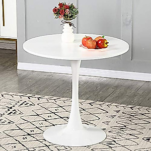 WENYU Round White Dining Table - Modern Dining Table Pedestal Dining Table for Small Space End Table Leisure Coffee Table Office Kitchen Table Dining Room Table, 31.5 Diameter