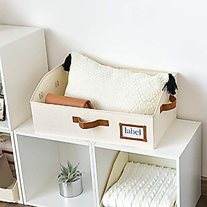 StorageWorks Closet Baskets, Canvas Baskets for Closet Shelves, Foldable Trapezoid Storage Bins with 3 PU Handles, Hand Wash, Ivory White, Jumbo, 3-Pack