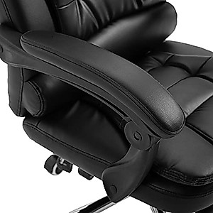 HOMCOM High Back Ergonomic Executive Office Chair, PU Leather Computer Chair with Retractable Footrest, Lumbar Support, Padded Headrest and Armrest, Black