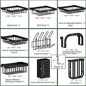 PUSDON Over Sink Dish Drying Rack (34"-45") 3 Tier, 2 Cutlery Holders Adjustable Dish Drainer for Kitchen Storage Countertop Organization, Stainless Steel Space Save Shelf (Sink Size≤44inch, Black)