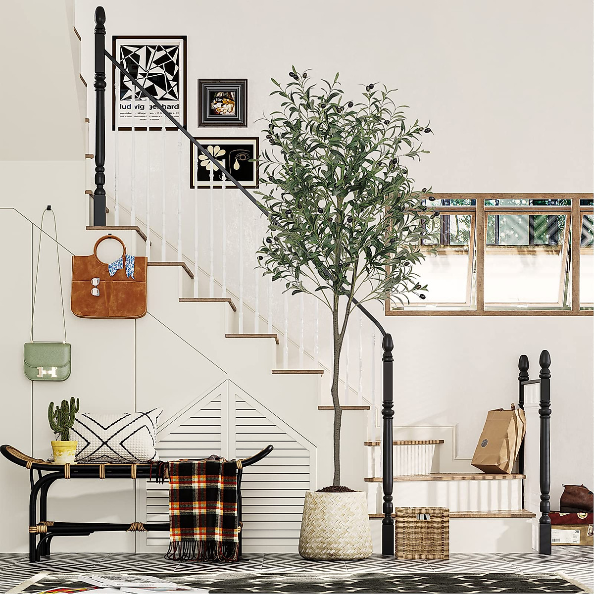 VIAGDO Artificial Olive Tree 6ft Tall Fake Potted Olive Silk Tree with Planter Large Faux Olive Branches and Fruits Artificial Tree for Home Office Living Room Decor Indoor, 1176 Leaves