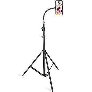HAITENT Phone Floor Tripod Stand,7.2 Feet Retractable Adjustable Gooseneck Cell Phone Tall Tripod Stand for iPhone 12 Pro Max,iPhone 11 Pro Max,iPhone Xs Max, with Smart Phone Holder Clamp