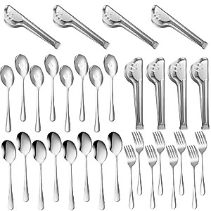 Sabary 32 Pcs Buffet Party Stainless Steel Serving Utensil Metal Buffet Serving Utensils Set with Serving Spoons, Slotted Spoon, Serving Fork, Serving Tong for Catering Party Banquet