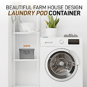 ELITAPRO Laundry Pods Holder - Modern Farmhouse Laundry Pods Container - Metal Detergent Pods Container with Lid for Laundry Room Decor and Accessories - Laundry Room Organization & Storage (Gray)