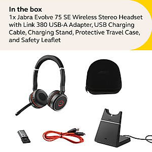 Jabra Evolve 75 SE Stereo Wireless Headset - Bluetooth Headset with Noise-Cancelling Mic, Active Noise Cancellation and Charging Stand - MS Teams Certified, Works with All Other Platforms - Black