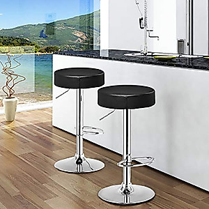 COSTWAY Bar Stool, Modern Swivel Backless Round Barstool, PU Leather Armless bar Chair with Height Adjustable, Chrome Footrest, Sturdy Metal Frame for Kitchen Dining Living Bistro Pub (Black, 1 pc)