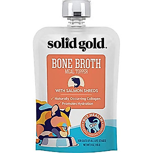 Solid Gold Bone Broth Cat Food Topper - Lickable Wet Cat Food with Protein Shreds for Hydration - Easy to Serve Wet Cat Food Gravy Bone Broth for Cats - Healthy Cat Snacks Treats - Salmon -12 Pack