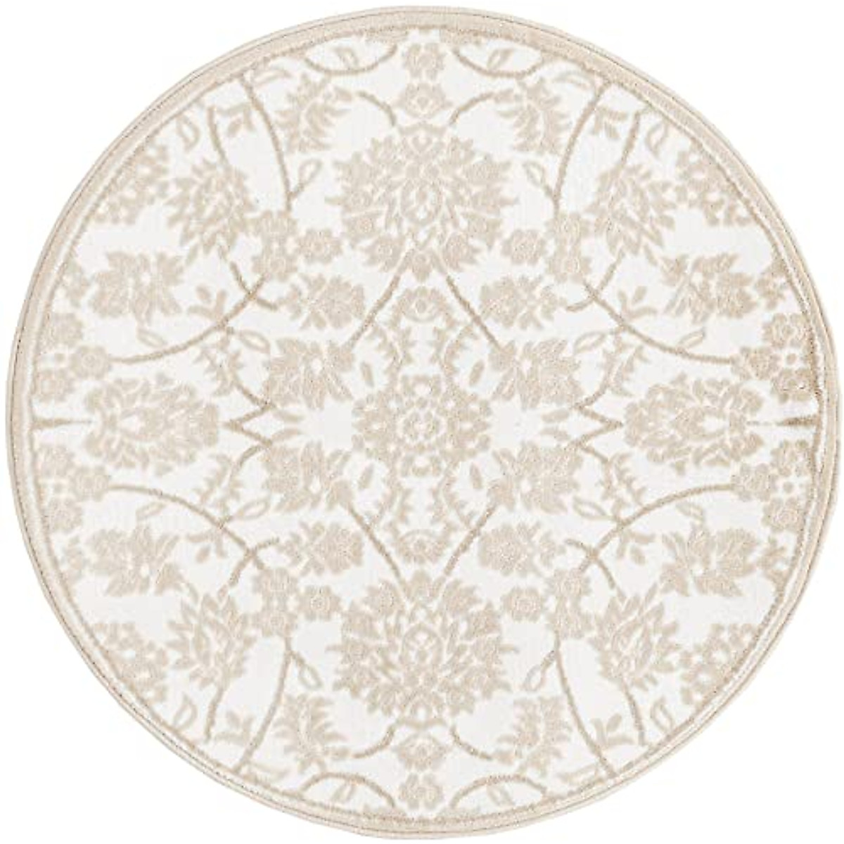 Rugs.com Nepal Collection Rug – 3 Ft Round Snow White Medium Rug Perfect for Kitchens, Dining Rooms