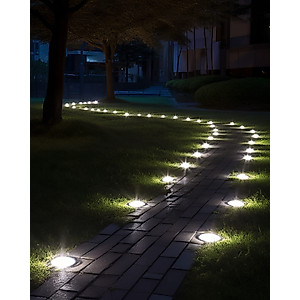 Biling Solar Outdoor Lights 12 Pack, Bright 12 LEDs Solar Ground Lights Waterproof, Flat Pathway Lights Solar Powered for Yard Walkway Garden Driveway (White)