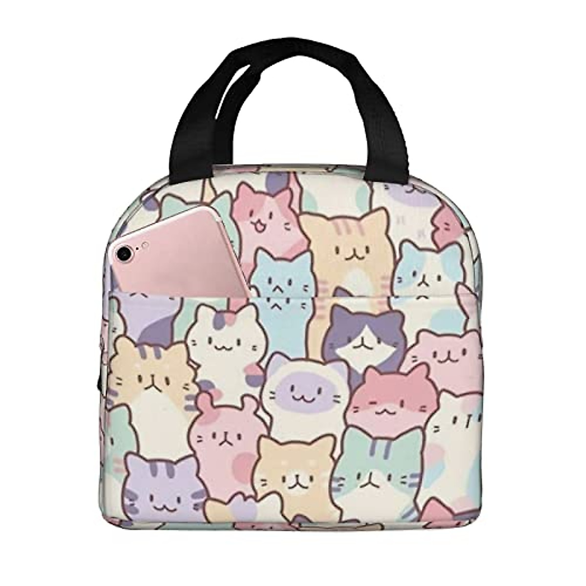 Giwawa Cartoon Cats Lunch Bag Colorful Animal Portable Insulated Lunchbox Reusable Cooler Tote Bag for School Office Work Picnic Beach