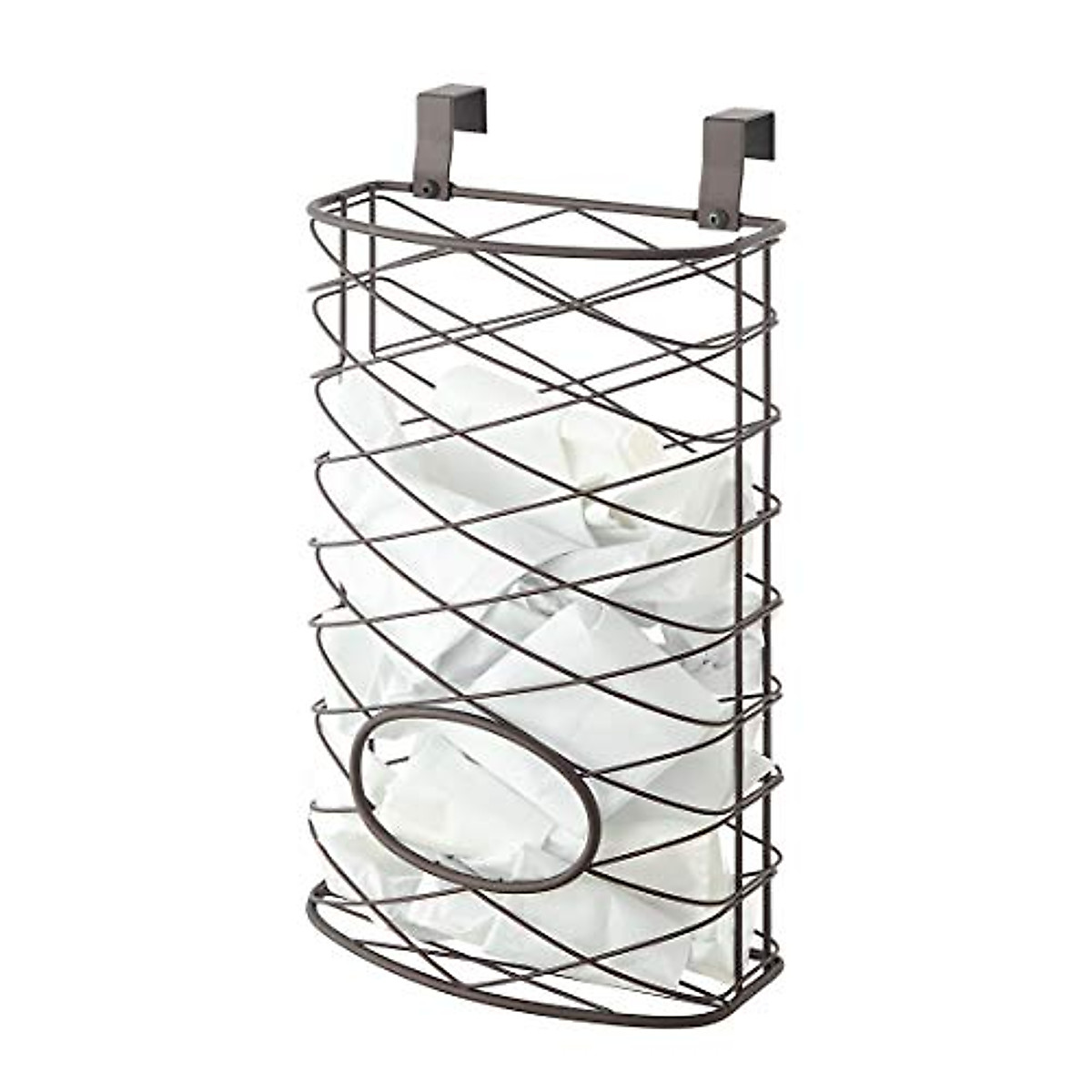 SunnyPoint Over Cabinet Kitchen Storage Organizer Holder or Basket - Hang Over Cabinet Doors in Kitchen/Pantry - Holds up to 50 Plastic Shopping Bags (BROWN)