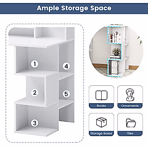 Tangkula White Desk with Storage Bookshelf & Hutch, 48” Modern Home Office Desk with 8 Storage Shelves, Space Saving Writing Study Desk for Bedroom, Compact Computer Workstation for Home