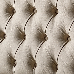 AMERLIFE King Size Solid Wood Bed Frame, Transitional Platform Bed with 52.5" Upholstered Tufted Headboard, Rubberwood/Roman Column Accents/Wood Slat Support/No Box Spring Needed