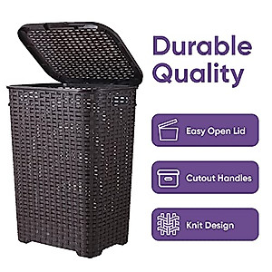 Superio Laundry Hamper Basket With Easy Open Lid 60 Liter Brown, Large Wicker Hamper, Dirty Cloths Storage With Two Cutout Handles, Laundry Room Bin 1.70 Bushel