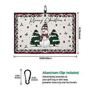 Golf Towel Christmas Snowman Xmas Tree,Waffle Pattern Microfiber Club Cleaner Golf Towels with Carabiner Clip for Women Men Dad,Winter Cedar Retro Linen Golf Towel for Golf Bags Accessories,24x16in