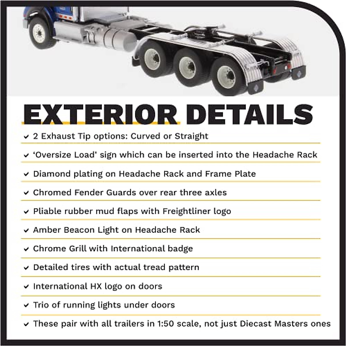 Diecast Masters International HX620 SBFA Day Cab Tridem Tractor | 1:50 Scale Model Semi Trucks | Metallic Blue Diecast Model by Diecast Masters 71010