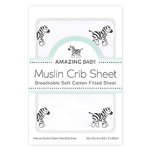Amazing Baby Cotton Muslin Fitted Crib Sheet, Zebra, Soft Black , 28x52x6 Inch (Pack of 1)