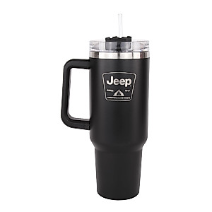 Jeep Adventure is Everywhere Since 1941 Tent Badge Logo 40 oz Insulated Travel Mug Tumbler with Handle | Double Wall Vacuum Sealed Stainless Steel Cup w/Straw and Lid (Black)