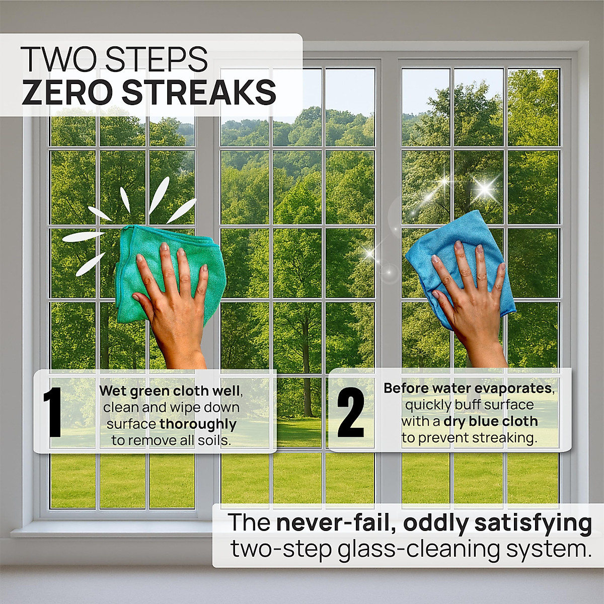 Microfiber Glass Cleaning Cloths | Streak Free Windows & Mirrors | Lint Free Towels | Car Windows Wipes | Polishing Rags | Machine Wash- Blue, Green (8 Pack)